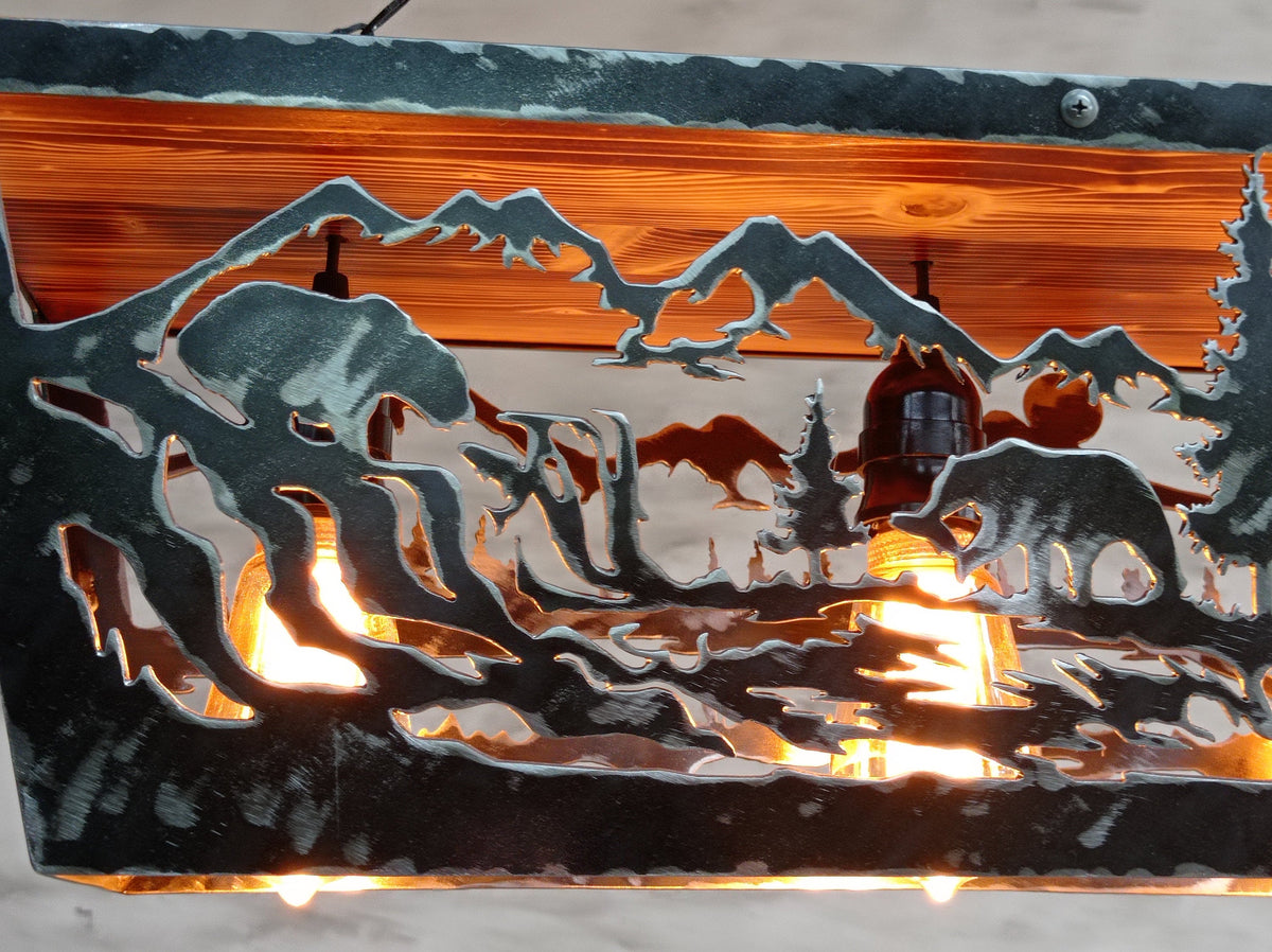 Cabin lights - Ceiling light fixture - Bears fishing salmon - Lodge li ...