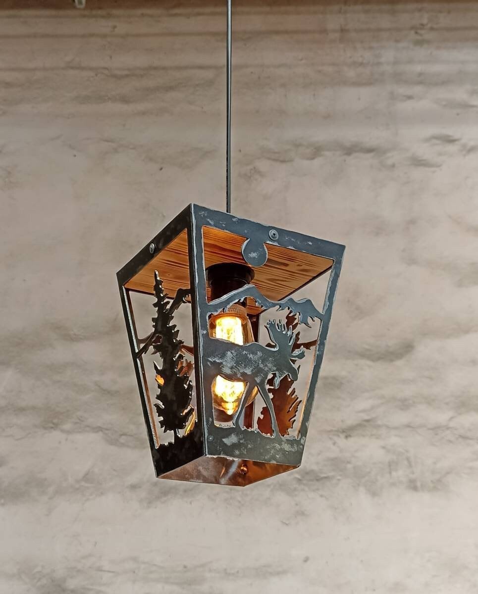 Rustic Pendant light - Moose - Cabin Ceiling lights - Log House Lighti ...