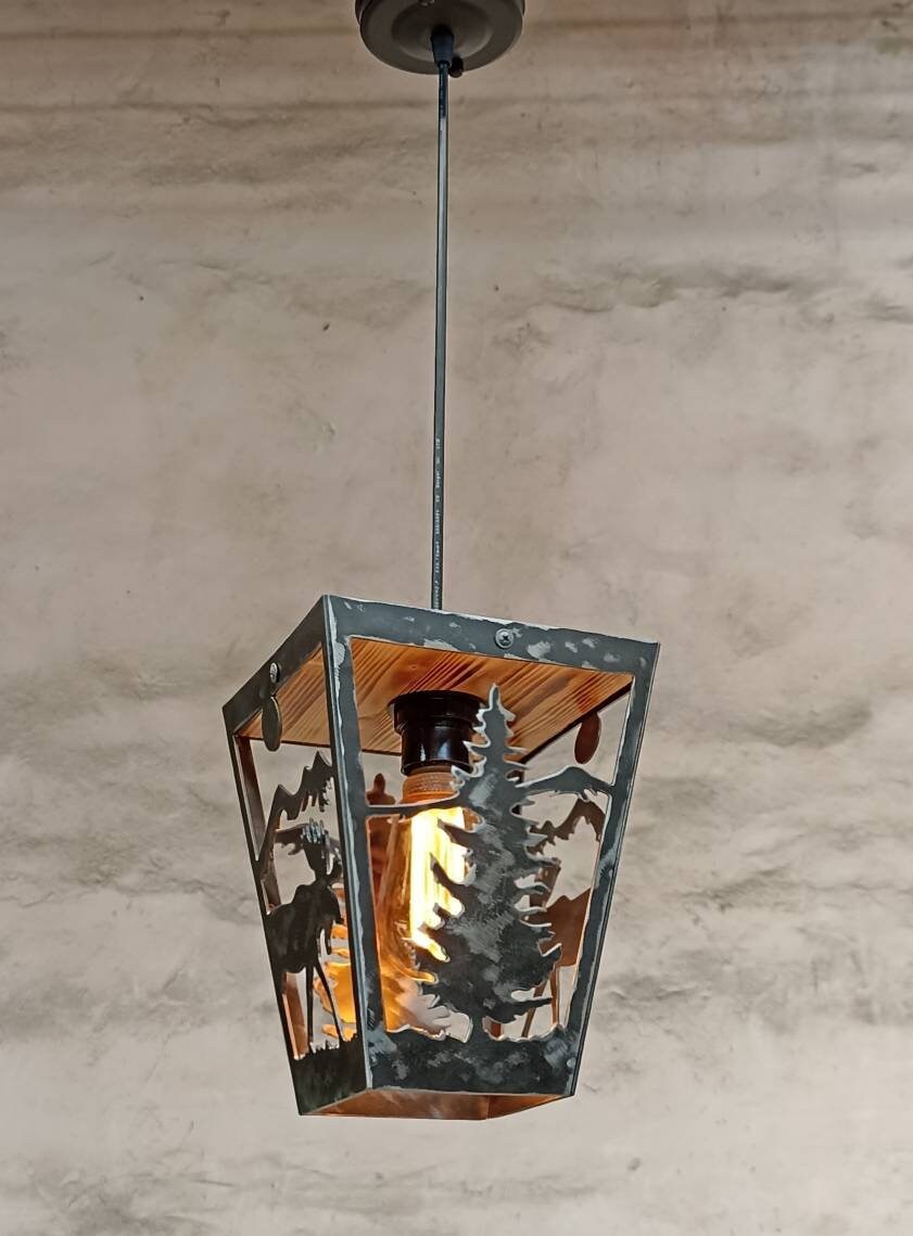 Rustic Pendant light - Moose - Cabin Ceiling lights - Log House Lighti ...