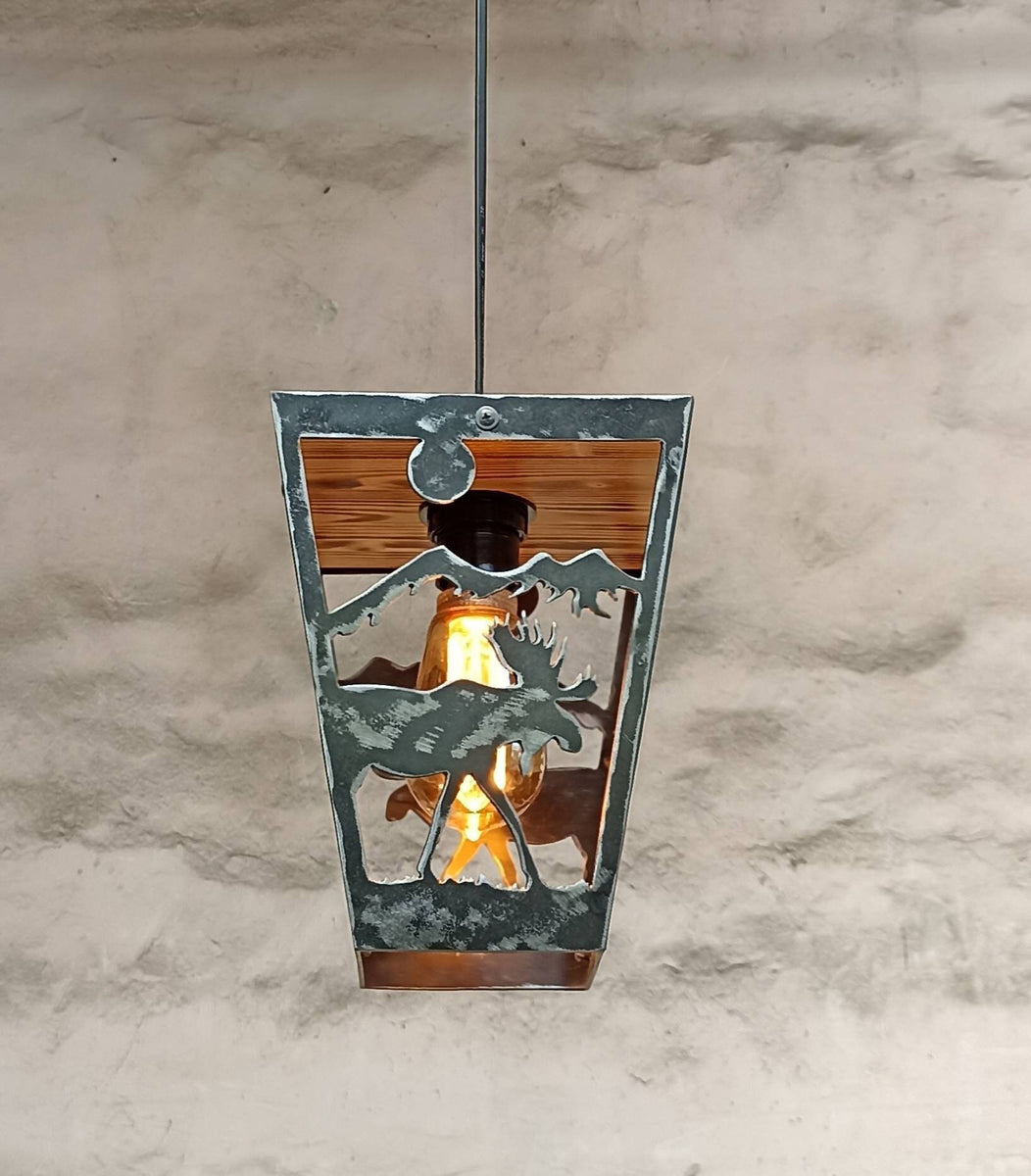 Rustic Pendant light - Moose - Cabin Ceiling lights - Log House Lighti ...