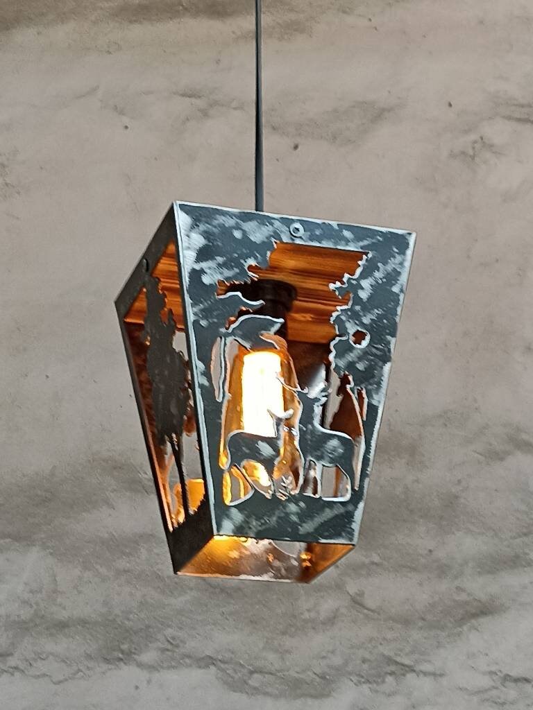 Rustic Pendant light - Buck and doe - Cabin Ceiling lights - Log House ...