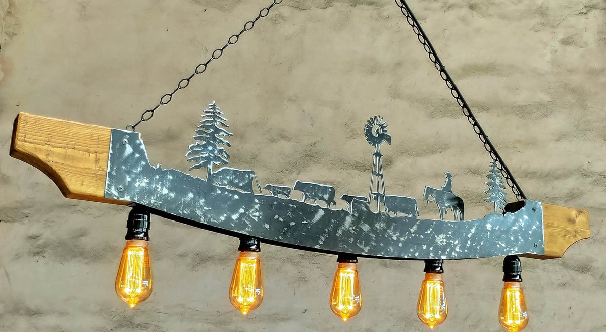 Farmhouse light fixture. Cattle. Farm pendant light. Cabin lights. Cei ...